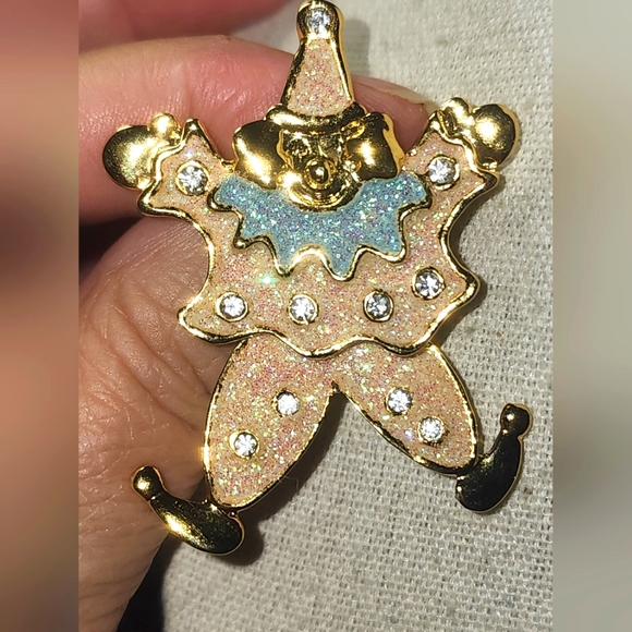 Jewelry | Vintage Articulated Glitter And Rhinestone Clown Brooch ...
